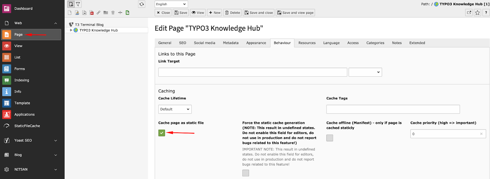 How To Setup TYPO3 Super Cache EXT Staticfilecache